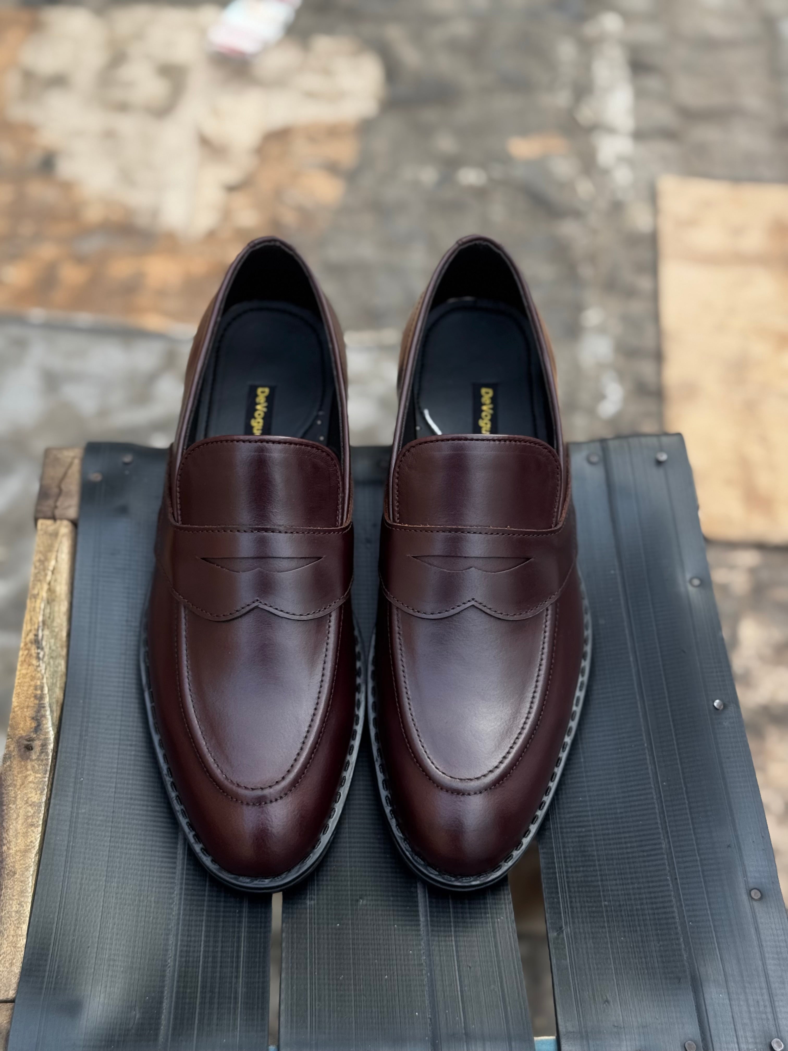 5004-Hot Maroon Cow Leather Formal Loafer Style In Rubber sole – DeVogue